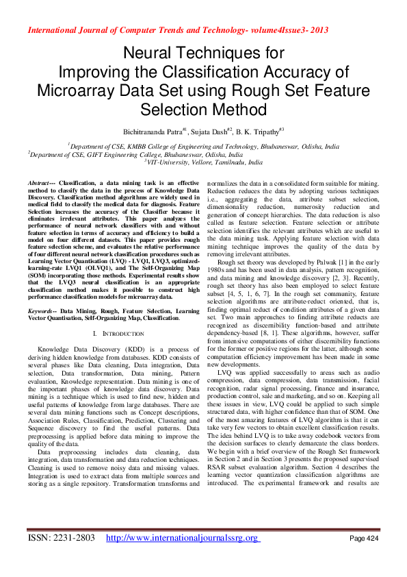 Pdf Neural Techniques For Improving The Classification Accuracy Of Microarray Data Set Using 7522