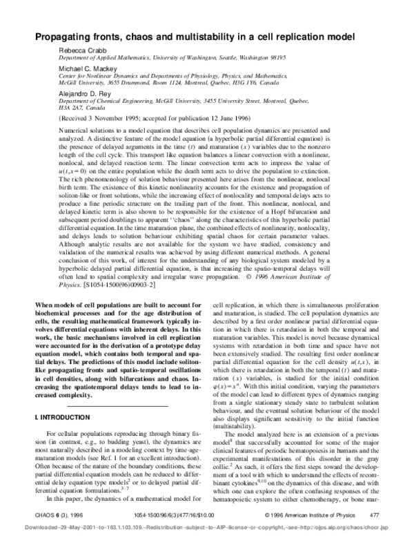 (PDF) Propagating fronts, chaos and multistability in a cell replication model