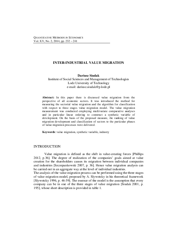 (PDF) Inter-Industrial Value Migration