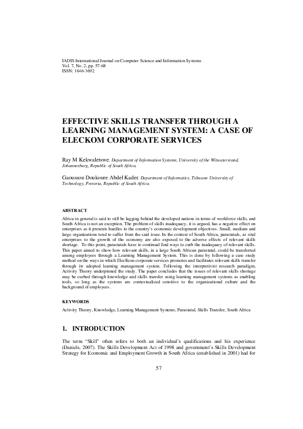 (PDF) Effective Skills Transfer Through a Learning Management System: A ...