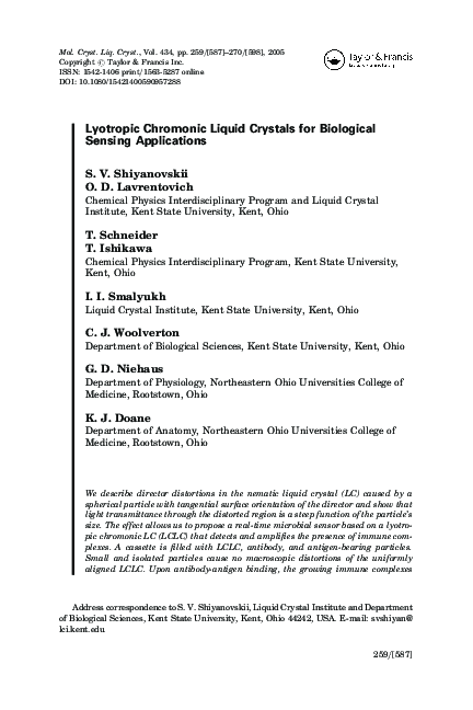 (PDF) Lyotropic Chromonic Liquid Crystals for Biological Sensing ...