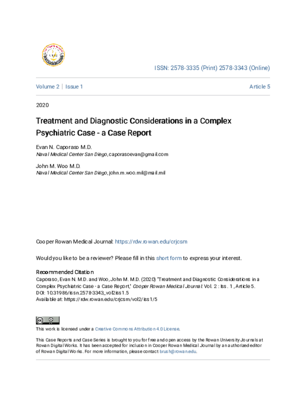 (PDF) Treatment and Diagnostic Considerations in a Complex Psychiatric ...