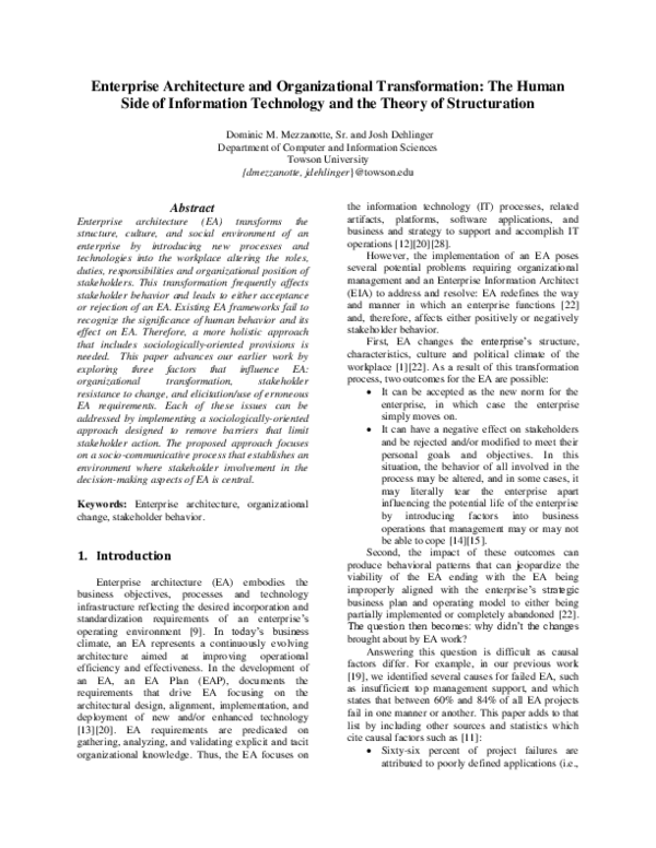 (PDF) Enterprise Architecture and Organizational Transformation : The Human Side of Information ...