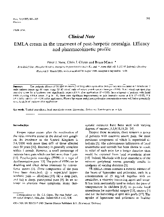 (PDF) EMLA cream in the treatment of post-herpetic neuralgia. Efficacy ...