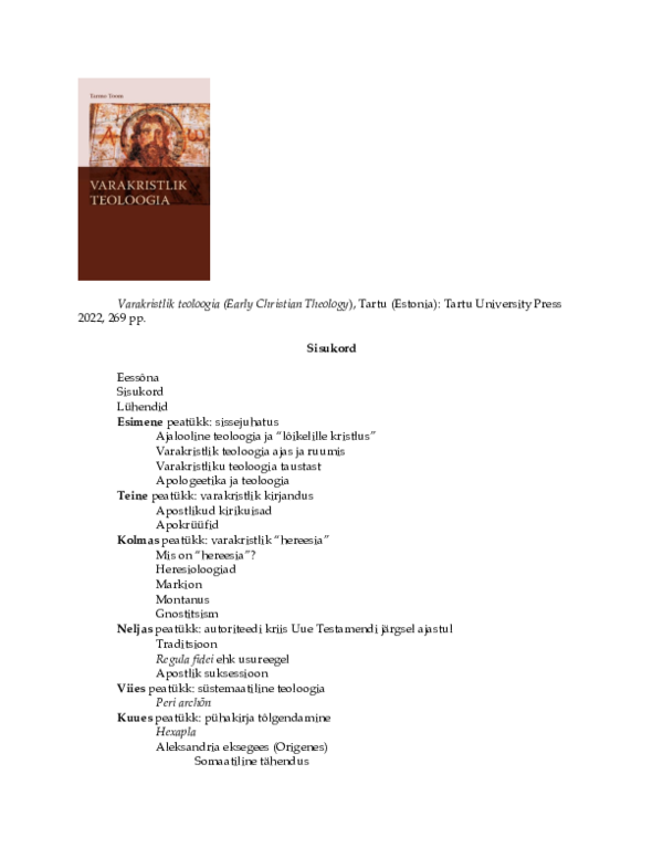 (PDF) Varakristlik teoloogia (Early Christian Theology), Tartu ...