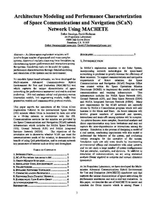 (PDF) Architecture Modeling and Performance Characterization of Space ...