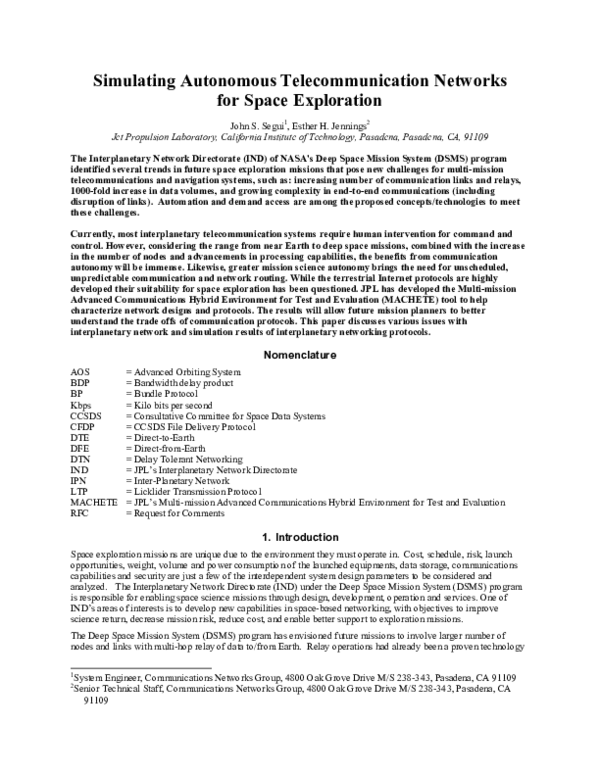 (PDF) Simulating Autonomous Telecommunication Networks for Space Exploration