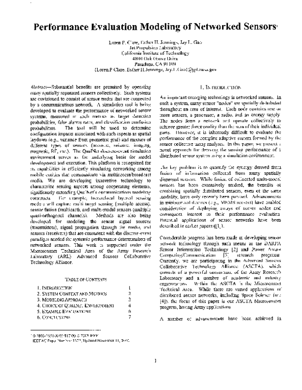 (PDF) Performance evaluation modeling of networked sensors