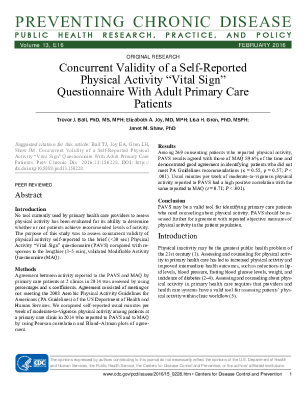(PDF) Concurrent Validity of a Self-Reported Physical Activity “Vital ...