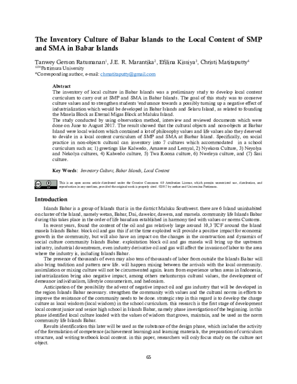 (PDF) The Inventory Culture of Babar Islands to the Local Content of ...