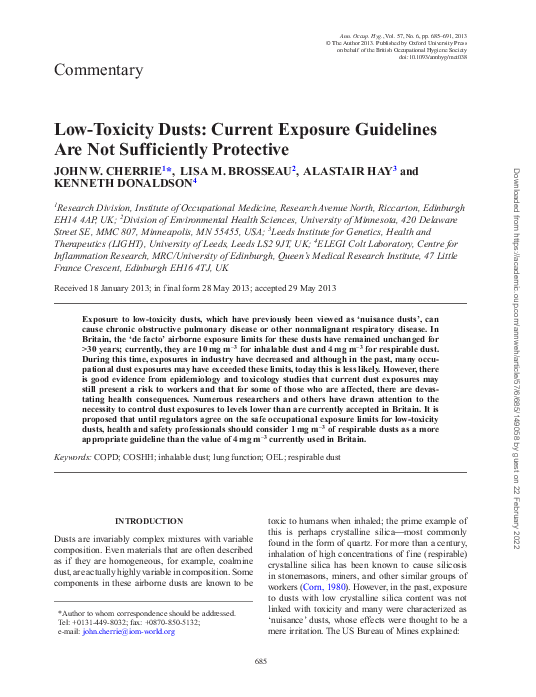 (PDF) Low-Toxicity Dusts: Current Exposure Guidelines Are Not ...