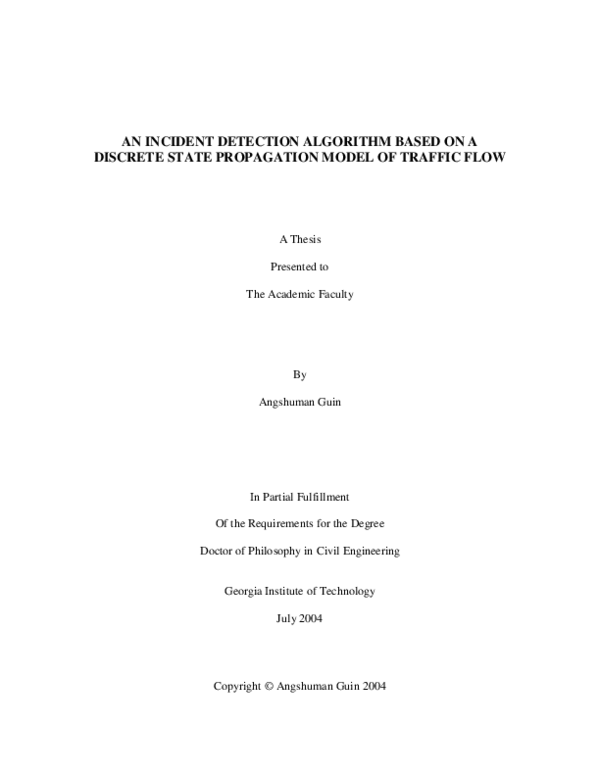 Pdf An Incident Detection Algorithm Based On A Discrete State Propagation Model Of Traffic