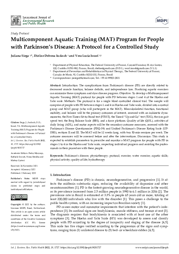 (PDF) Multicomponent Aquatic Training (MAT) Program for People with ...