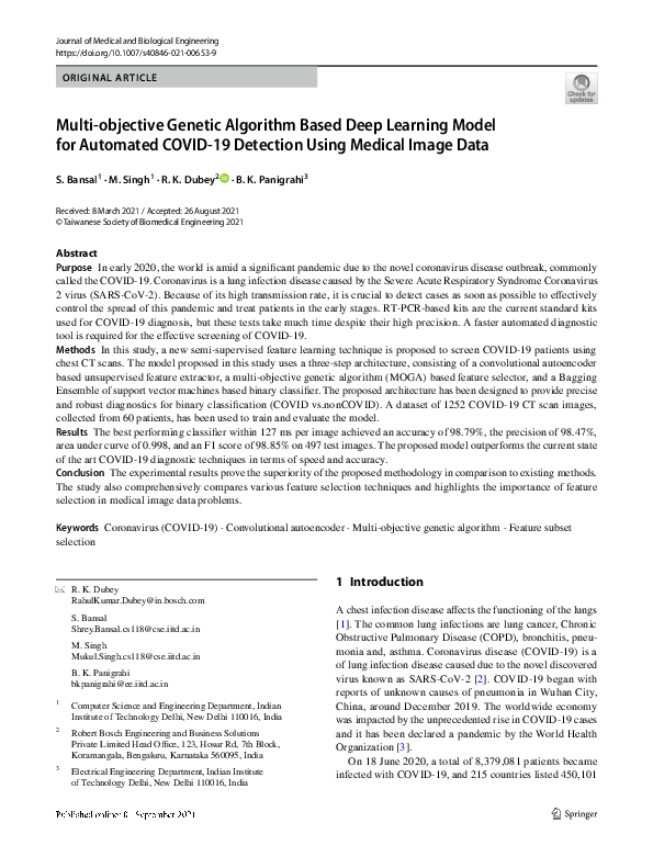 (PDF) Multi-objective Genetic Algorithm Based Deep Learning Model for Automated COVID-19 ...