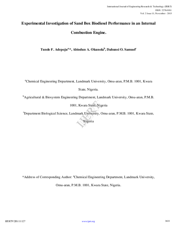 (PDF) Experimental Investigation of Sand Box Biodiesel Performance in ...