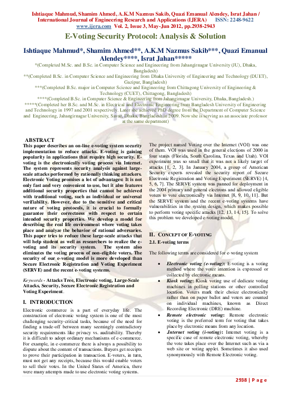 (PDF) E-Voting Security Protocol: Analysis & Solution