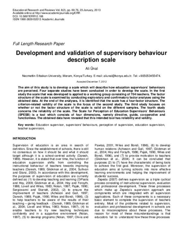 (PDF) Development and Validation of Supervisory Behaviour Description Scale