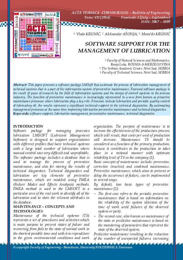 (PDF) Software Support for the Management of Lubrication