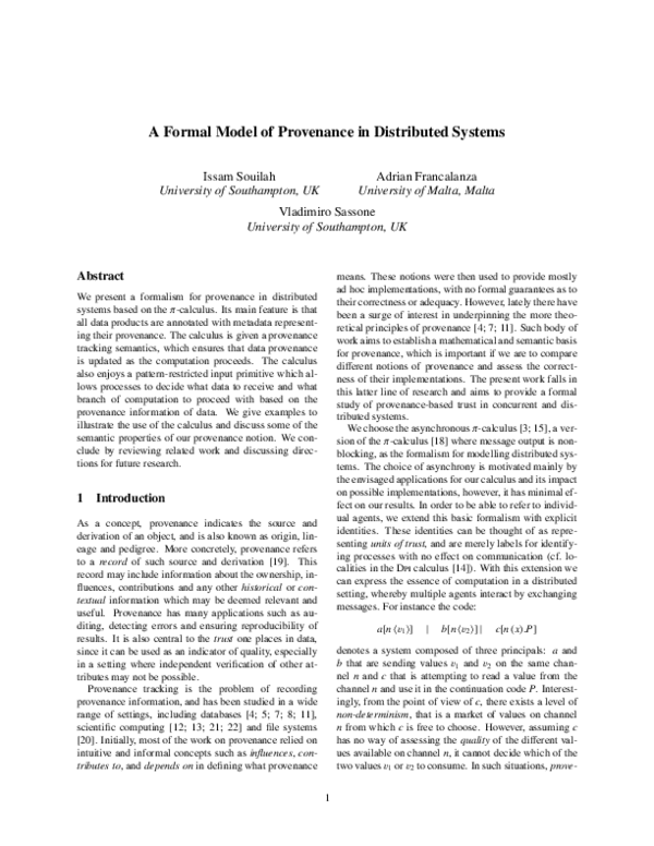 (PDF) A formal model of provenance in distributed systems. Proceeding ...