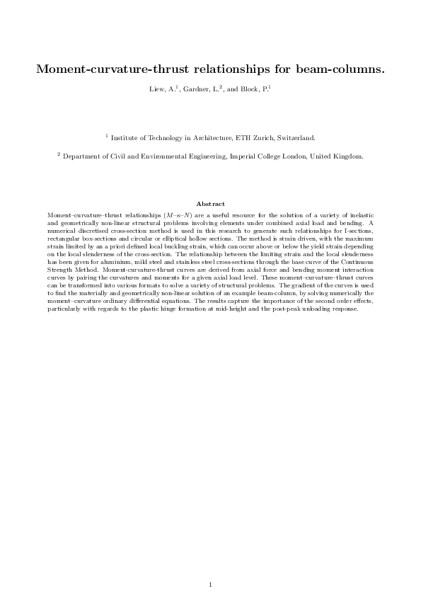 (PDF) Moment-Curvature-Thrust Relationships for Beam-Columns