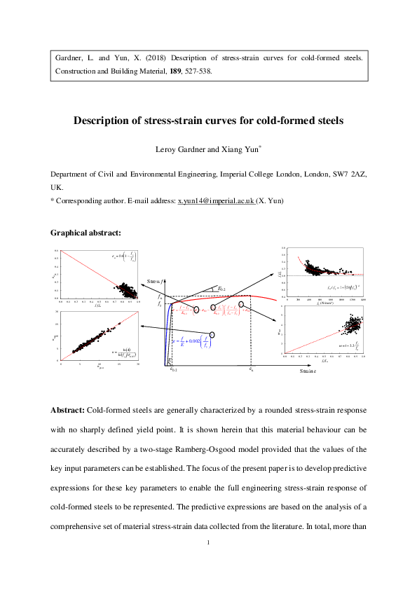 (PDF) Description of stress-strain curves for cold-formed steels