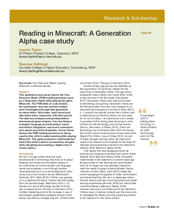 (PDF) Reading in Minecraft: A Generation Alpha Case Study