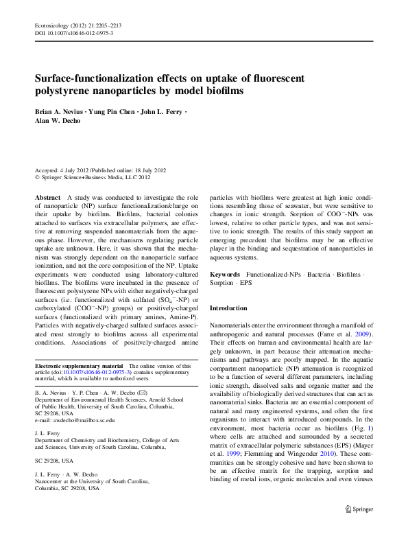 (PDF) Surface Charge Impact on Fluorescent Nanoparticle Uptake by Biofilms