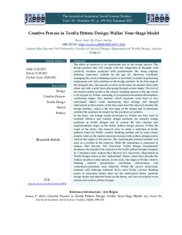 (PDF) Creative Process in Textile Pattern Design: Wallas' Four-Stage Model