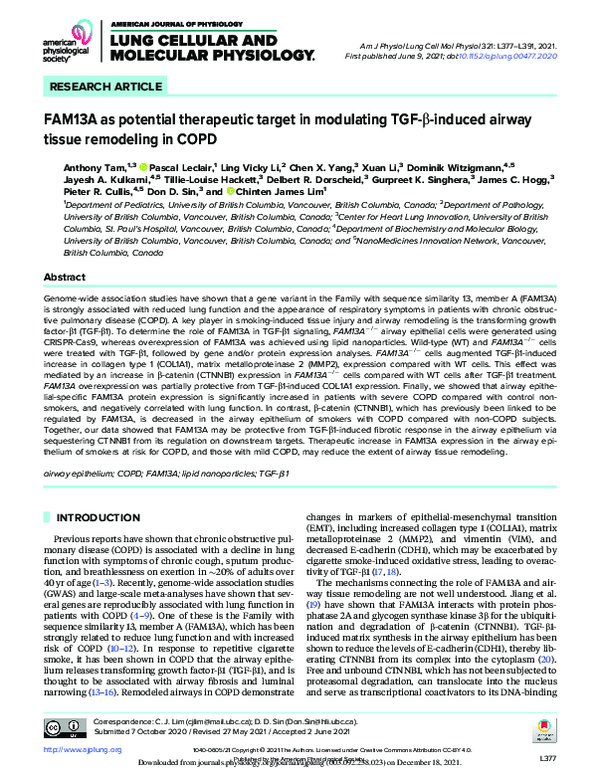 (PDF) FAM13A as potential therapeutic target in modulating TGF-beta ...