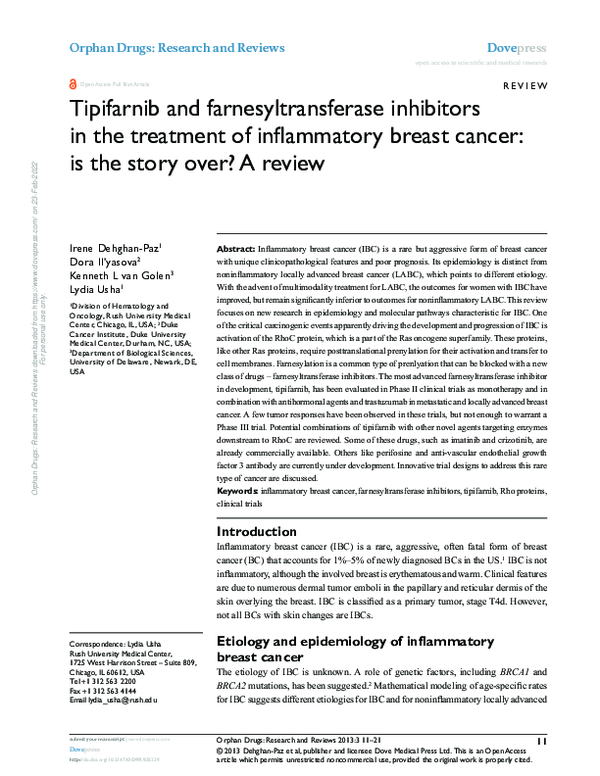 (PDF) Tipifarnib and farnesyltransferase inhibitors in the treatment of ...