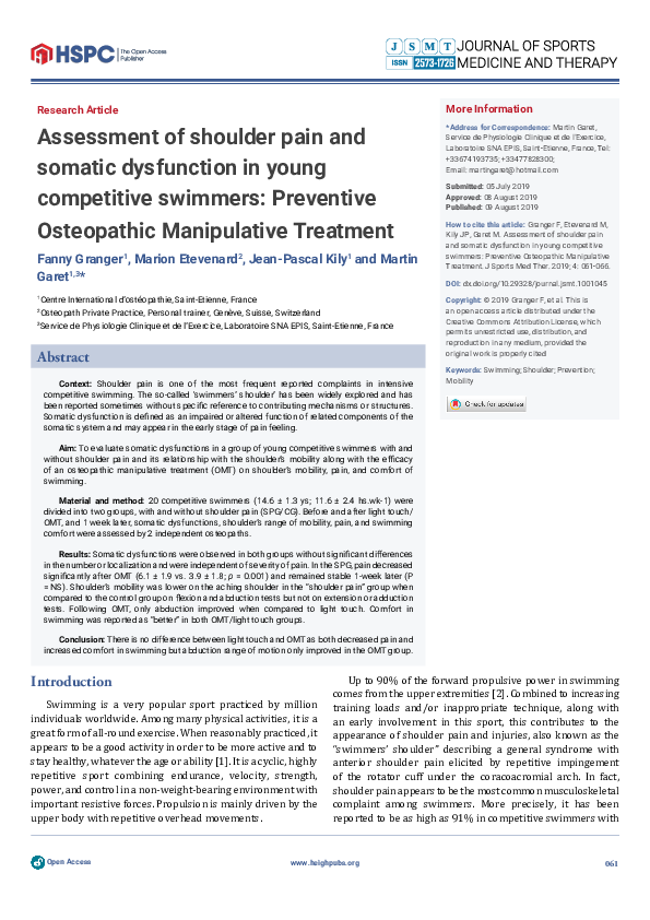 (PDF) Assessment of shoulder pain and somatic dysfunction in young ...