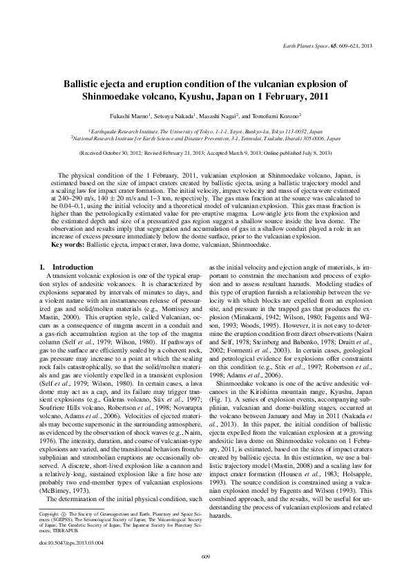 (PDF) Ballistic ejecta and eruption condition of the vulcanian ...
