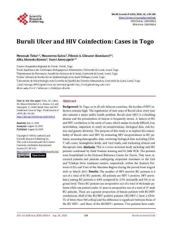 (PDF) Buruli Ulcer and HIV Coinfection: Cases in Togo