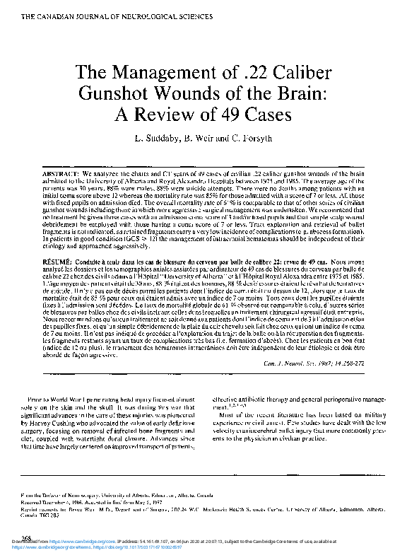 (PDF) The management of .22 caliber gunshot wounds of the brain: a ...