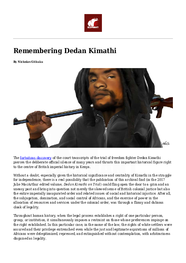 (PDF) Remembering Dedan Kimathi: A Belated Tribute