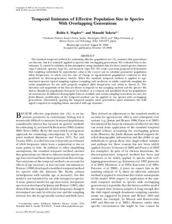 (PDF) Temporal Estimates of Effective Population Size in Species With ...