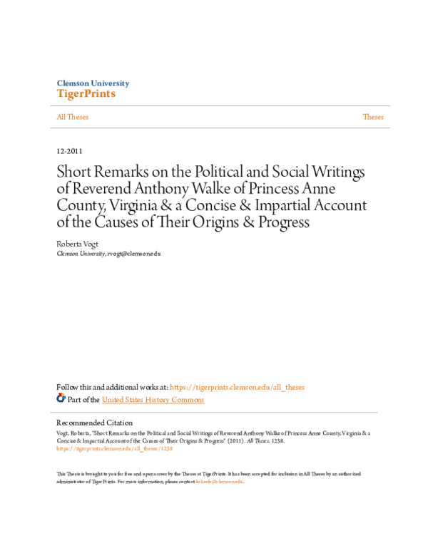 (PDF) Short remarks on the political and social writings of Reverend ...