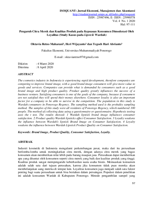 (PDF) Pengaruh Citra Merek Dan Kualitas Produk Pada Kepuasan Konsumen Dimoderasi Oleh Loyalitas ...