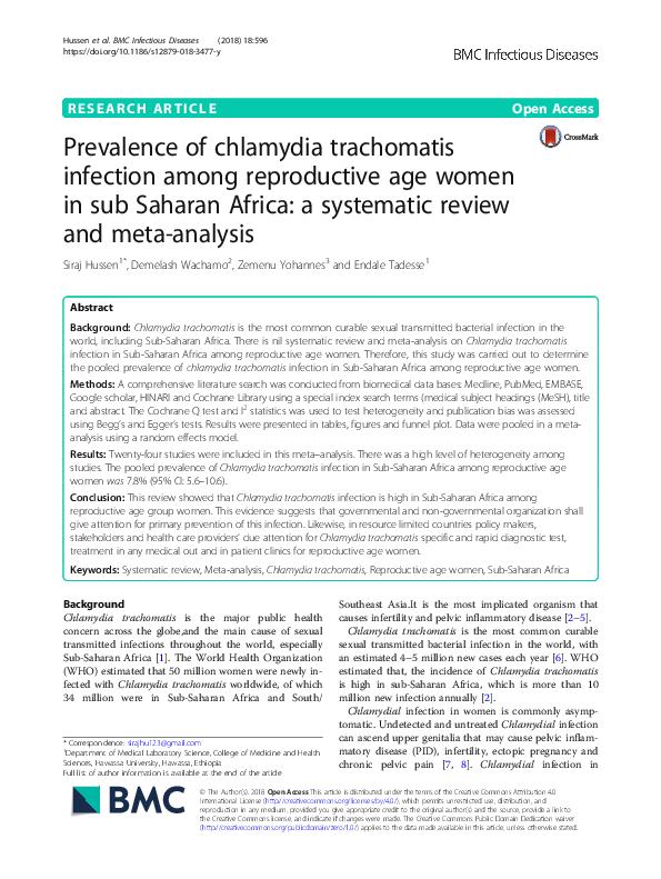 Pdf Prevalence Of Chlamydia Trachomatis Infection Among Reproductive