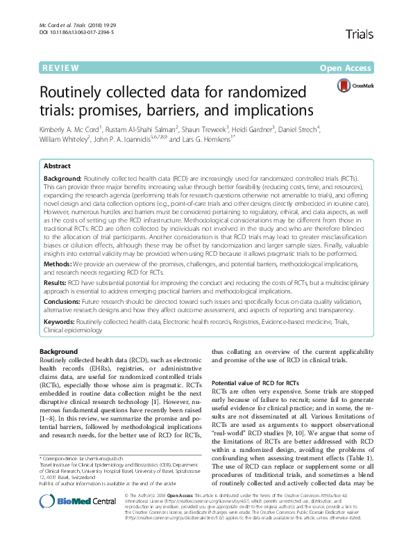 Pdf Routinely Collected Data For Randomized Trials Promises