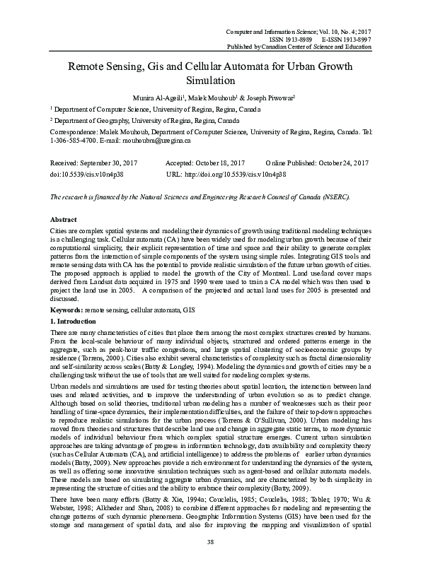 (PDF) Remote Sensing, Gis and Cellular Automata for Urban Growth Simulation