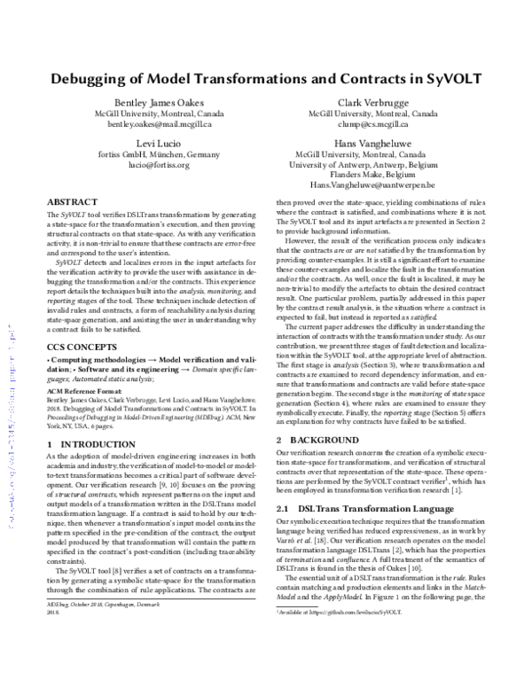 (PDF) Debugging of Model Transformations and Contracts in SyVOLT