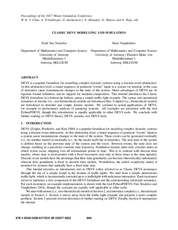 (PDF) Classic DEVS modelling and simulation