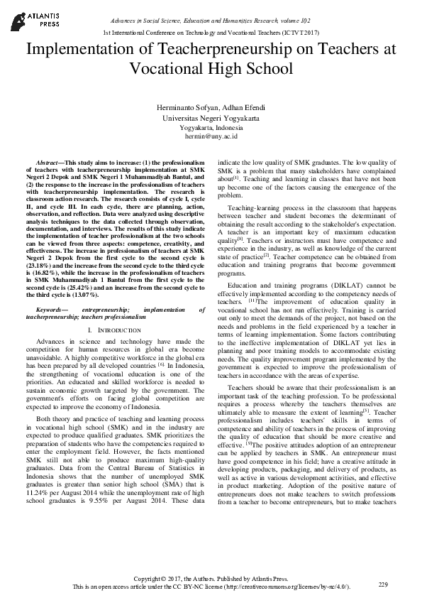 (PDF) Implementation of Teacherpreneurship on Teachers at Vocational ...