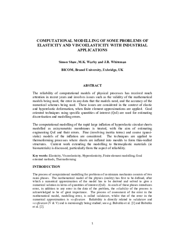 (PDF) Computational modelling of some problems of elasticity and viscoelasticity with ...