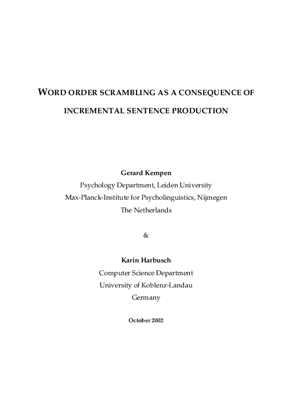 (PDF) Word Order Scrambling As A Consequence Of Incremental Sentence ...