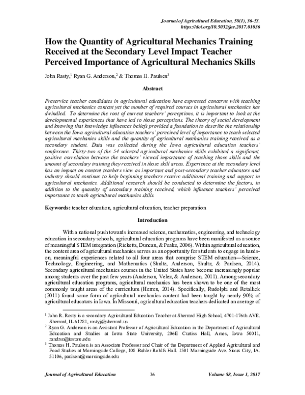 (PDF) How the Quantity of Agricultural Mechanics Training Received at ...