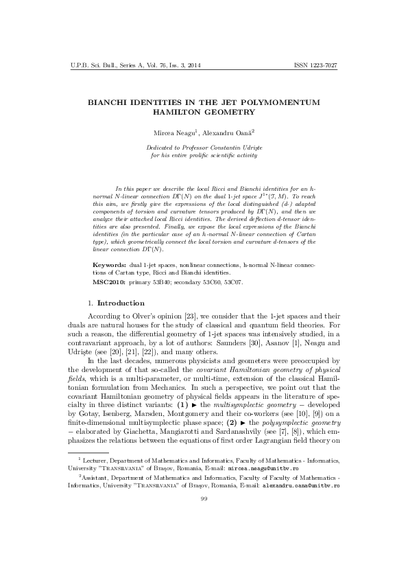 (PDF) Bianchi Identities in the Jet Polymomentum Hamilton Geometry