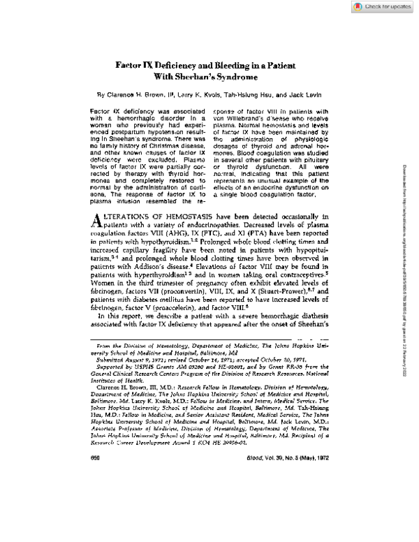 (PDF) Factor IX deficiency and bleeding in a patient with Sheehan's ...