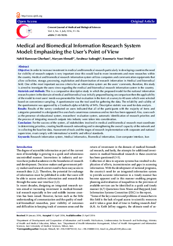 (PDF) Medical and Biomedical Information Research System Model ...